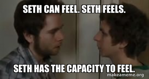 Seth can Feel. Seth feels. Seth has the capacity to feel. Meme Generator
