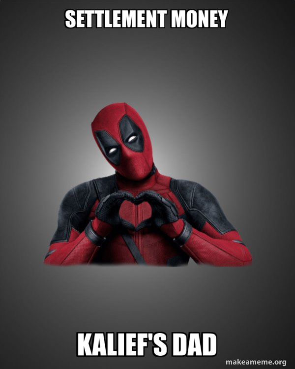 Settlement Money Kalief's Dad - Deadpool Heart Hands Meme Generator