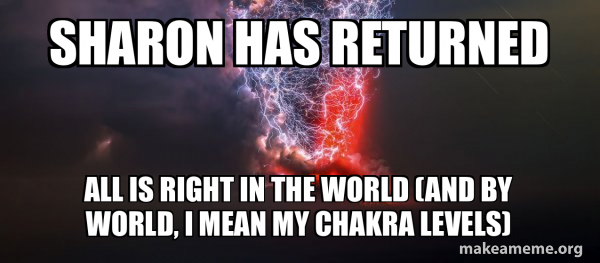 SHARON HAS RETURNED ALL IS RIGHT IN THE WORLD (AND BY WORLD, I MEAN MY ...
