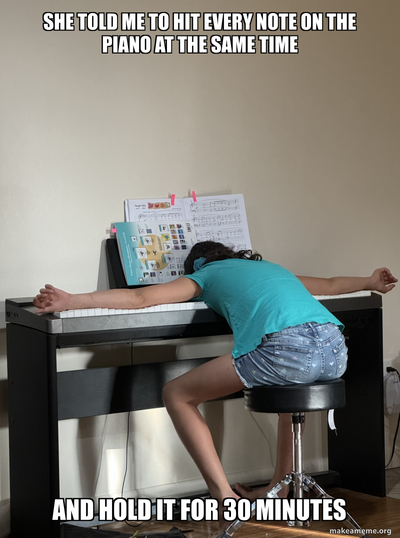 She told me to hit every note on the piano at the same time AND HOLD IT ...