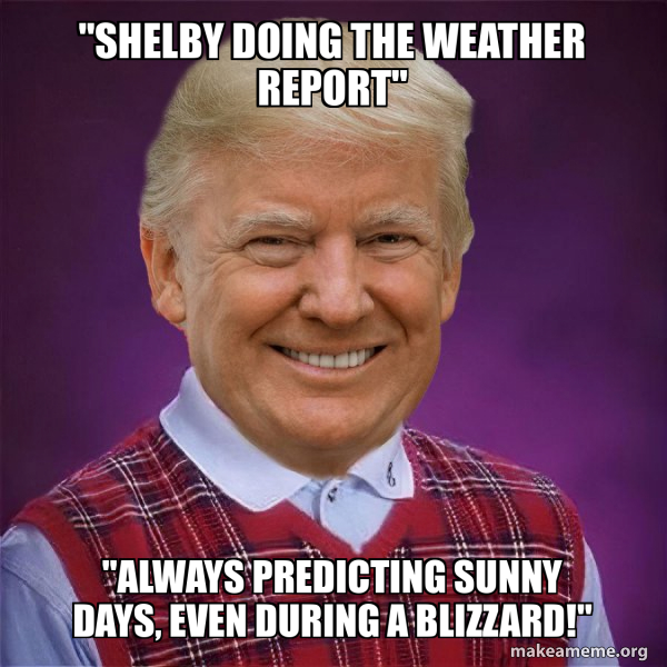 "Shelby doing the weather report" "Always predicting sunny days, even ...