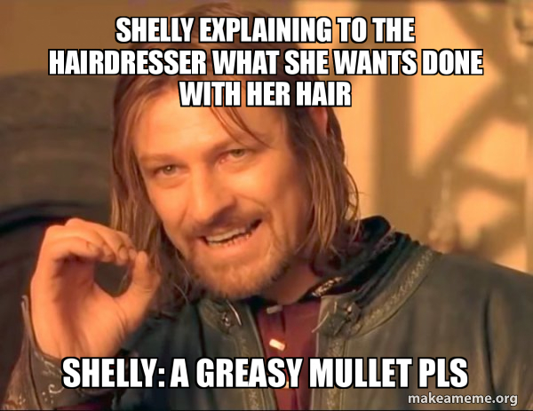 Shelly explaining to the hairdresser what she wants done with her hair ...