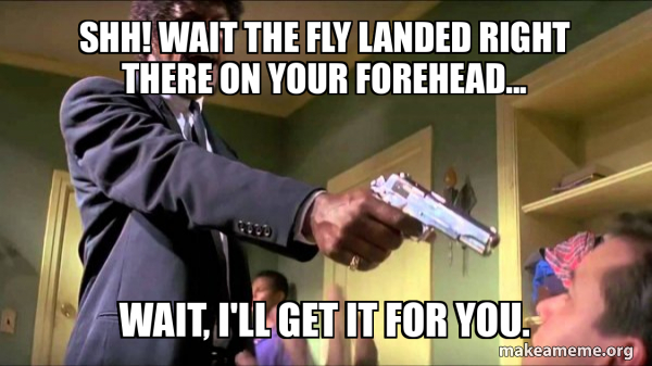 shh! wait the fly landed right there on your forehead... wait, I'll get ...