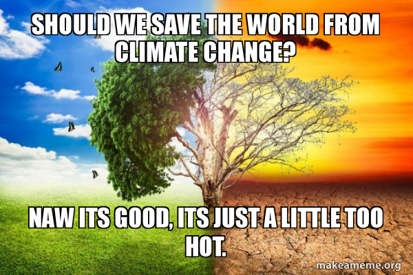 SHould we save the world from climate change? Naw its good, its just a ...