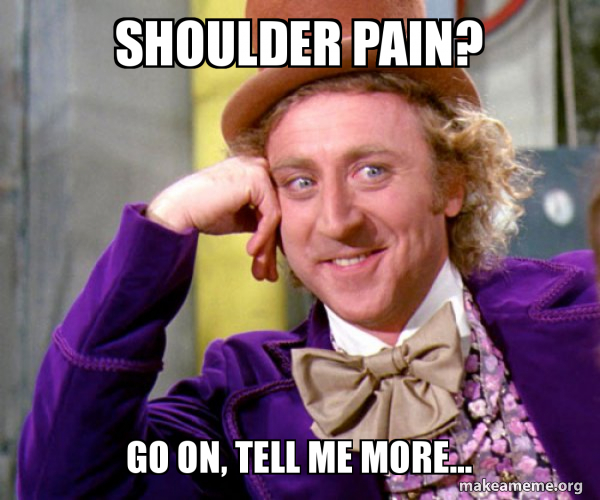 SHOULDER PAIN? GO ON, TELL ME MORE... - Willy Wonka Sarcasm Meme Meme ...