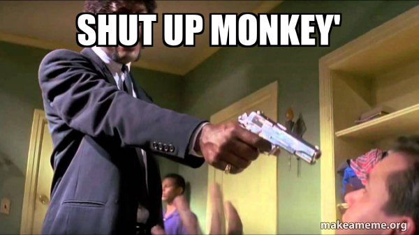 shut up monkey' - Samuel L. Jackson Say What Meme Generator