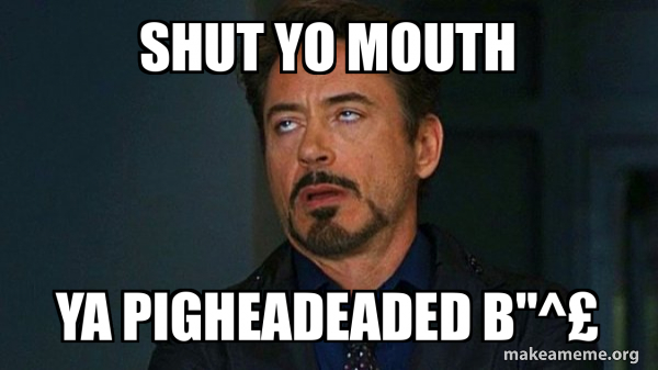 shut yo mouth ya pigheadeaded b"^£ - Tony Stark Eye Roll Meme Generator