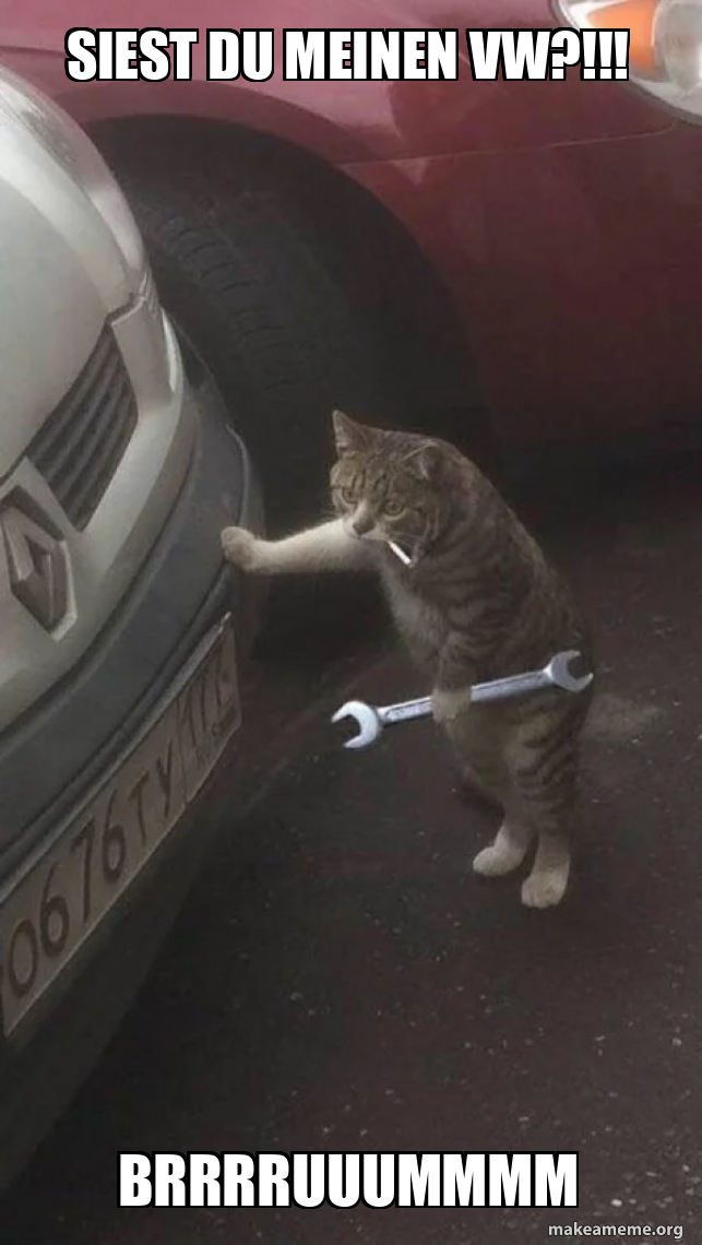 SIEST DU MEINEN VW?!!! BRRRRUUUMMMM - Mechanic Cat Meme Generator