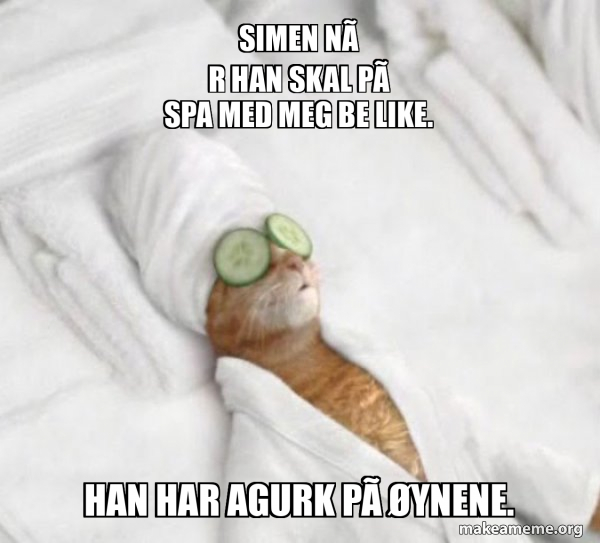 simen når han skal på spa med meg be like. han har agurk på øynene ...
