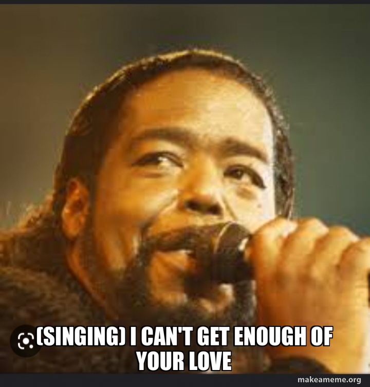 (SINGING) I CAN'T GET ENOUGH OF YOUR LOVE Meme Generator