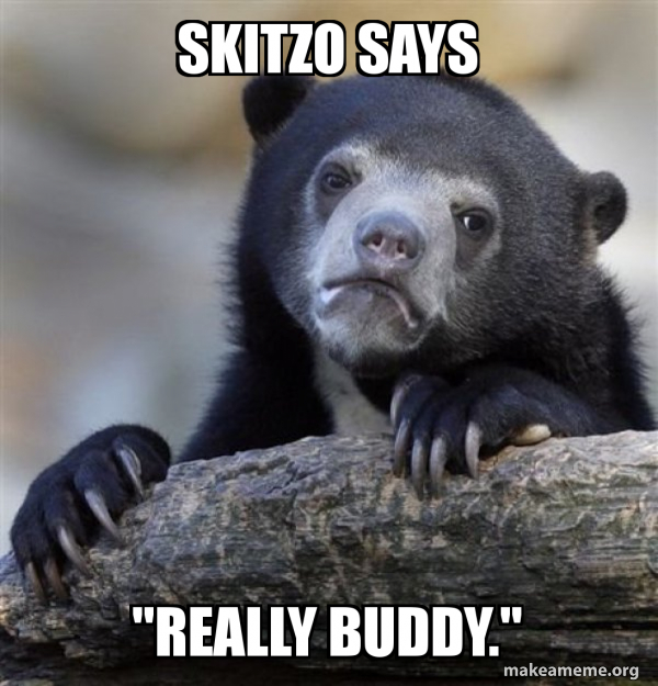 Skitzo says "Really buddy." - Confession Bear Meme Generator