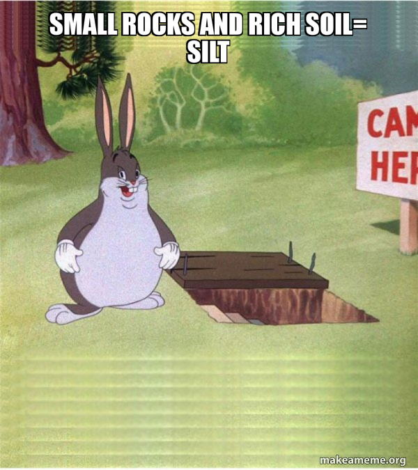 small rocks and rich soil= Silt - Big Chungus Meme Generator