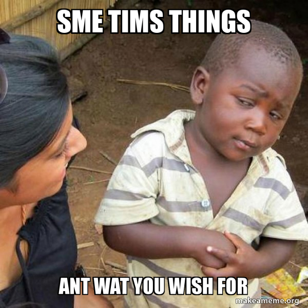 sme tims things ant wat you wish for - Skeptical Third World Kid Meme ...