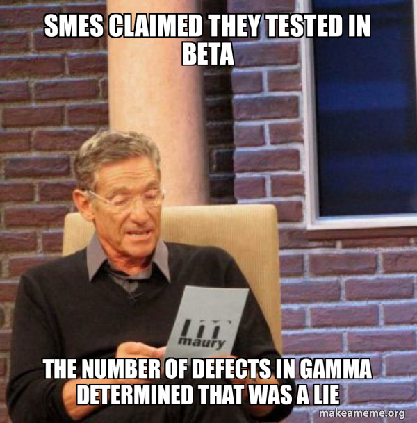 SMES claimed they tested in BETA THE NUMBER OF DEFECTS IN GAMMA ...