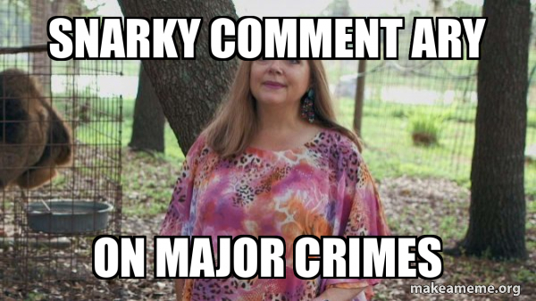 Snarky comment ary On major crImes - Carole Baskins (Carol ?) Meme ...