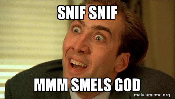 SNIF SNIF MMM SMELS GOD - Sarcastic Nicholas Cage Meme Generator