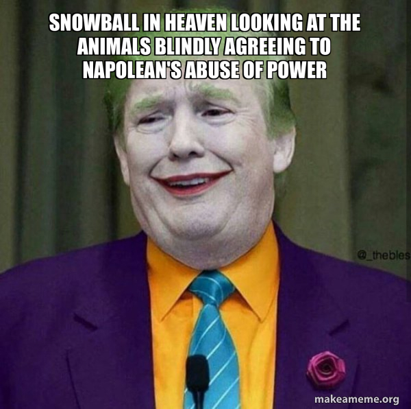 Snowball in heaven looking at the animals blindly agreeing to Napolean ...