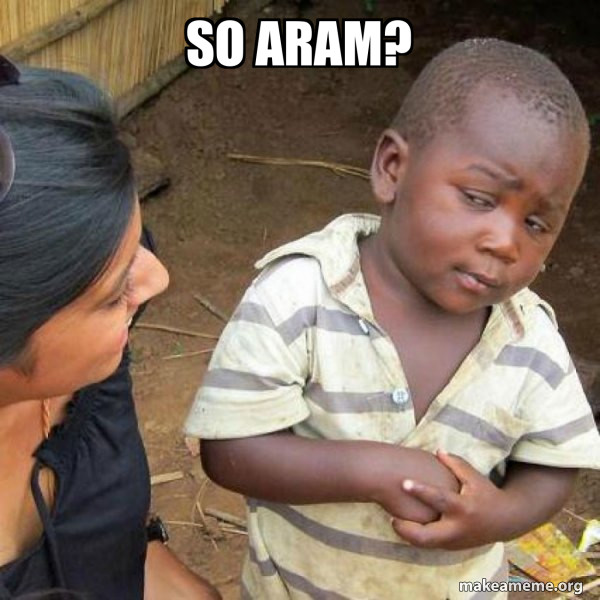 So Aram? - Skeptical Third World Kid Meme Generator