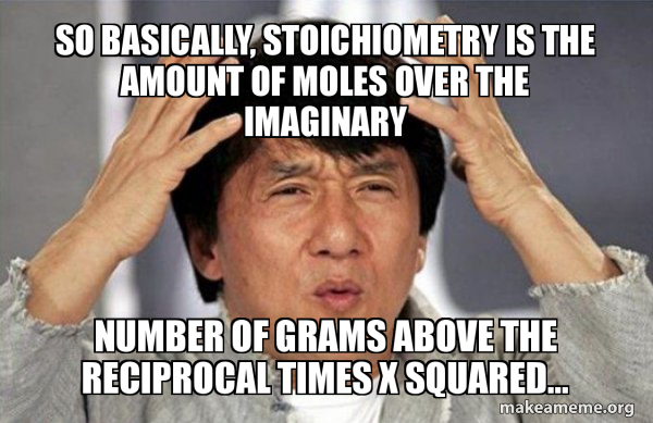 So basically, stoichiometry is the amount of moles over the imaginary ...
