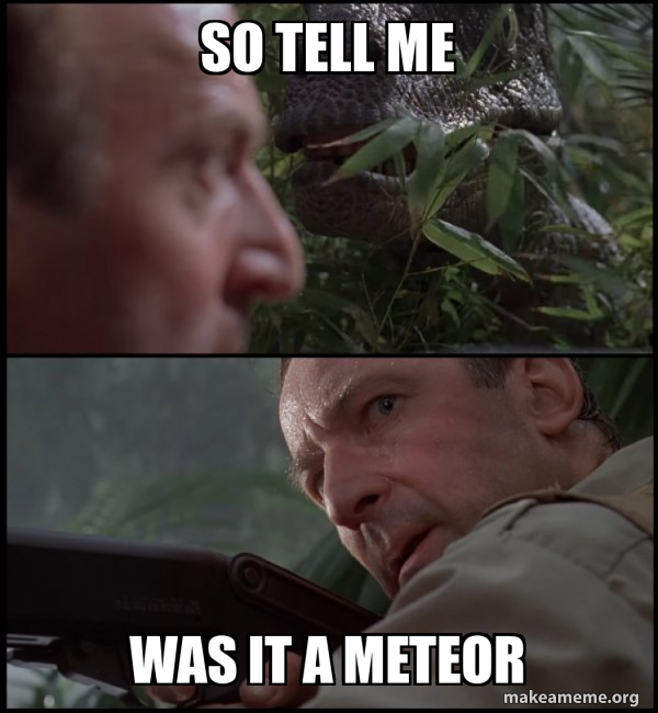 so tell me was it a meteor - Clever Girl Meme Generator