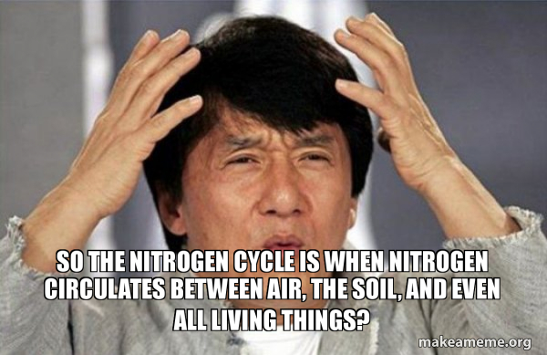 So the nitrogen cycle is when nitrogen circulates between air, the soil ...