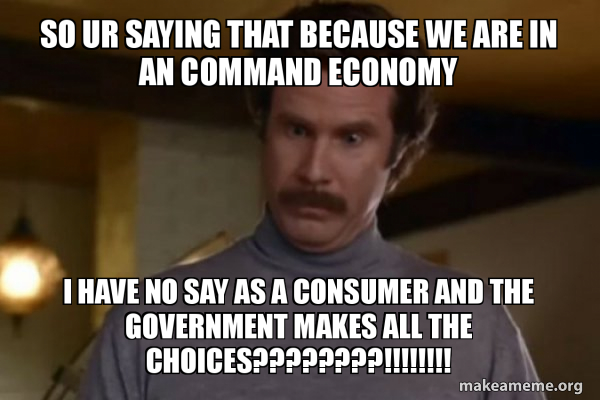 So ur saying that because we are in an command economy I have no say as ...