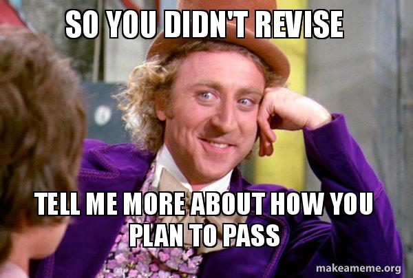 SO YOU DIDN'T REVISE TELL ME MORE ABOUT HOW YOU PLAN TO PASS ...