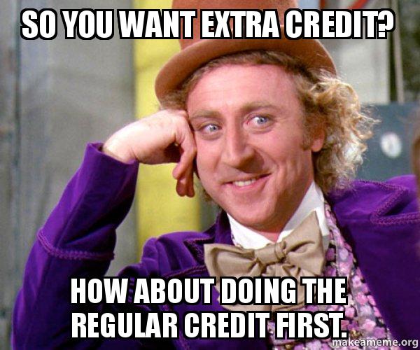 So you want extra credit? How about doing the regular credit first ...