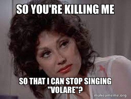 so you're killing me so that i can stop singing "volare"? Meme Generator
