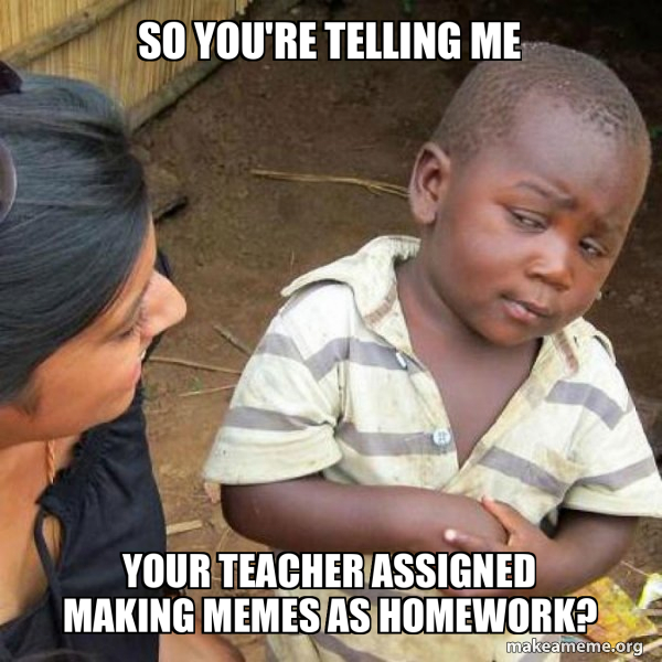 So you're telling me Your teacher assigned making memes as homework ...