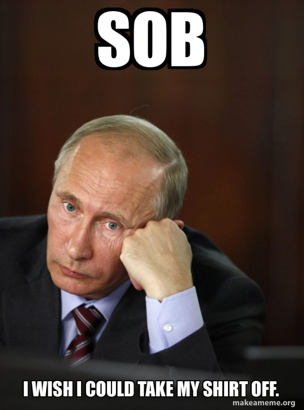 SOB I wish I could take my shirt off. - Contemplative Putin Meme Generator