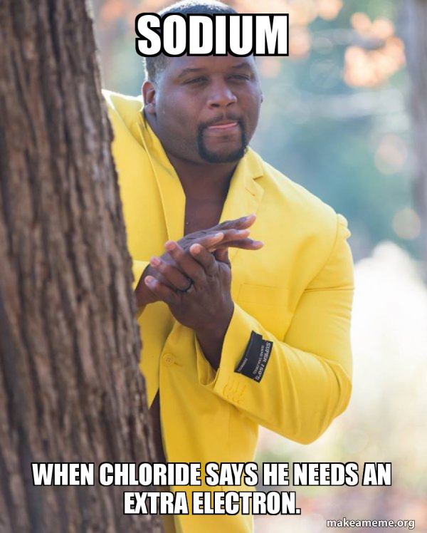Sodium When Chloride says he needs an extra electron. - Anthony Adams ...