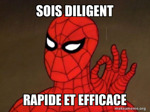 Sois diligent Rapide et efficace - Spiderman - Care factor Zero Meme ...