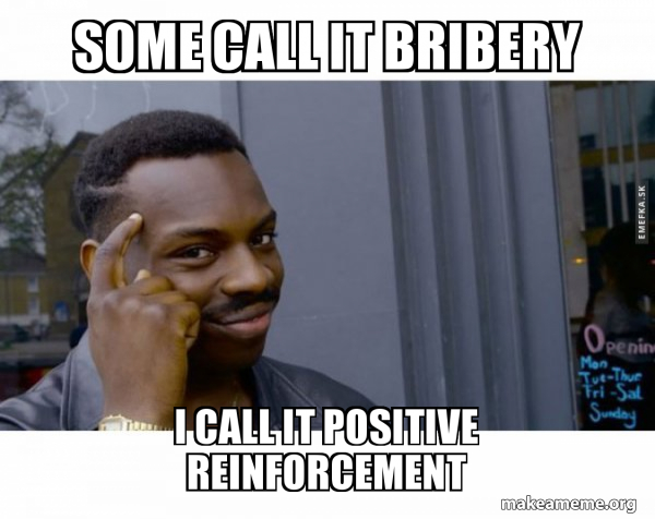 Some call it bribery I call it Positive Reinforcement - Roll Safe Black ...