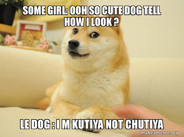 some girl: ooh so cute dog tell how i look ? le dog : i m kutiya not ...