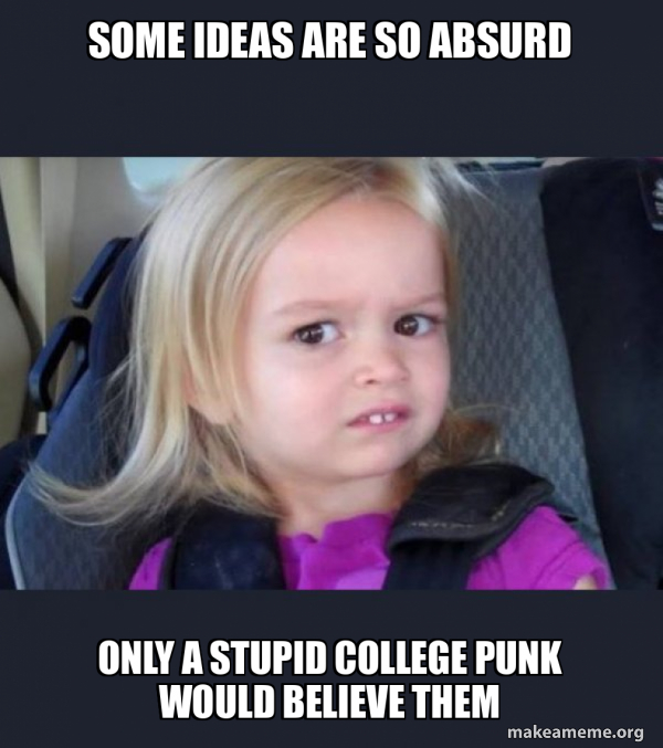 some ideas are so absurd only a stupid college punk would believe them ...