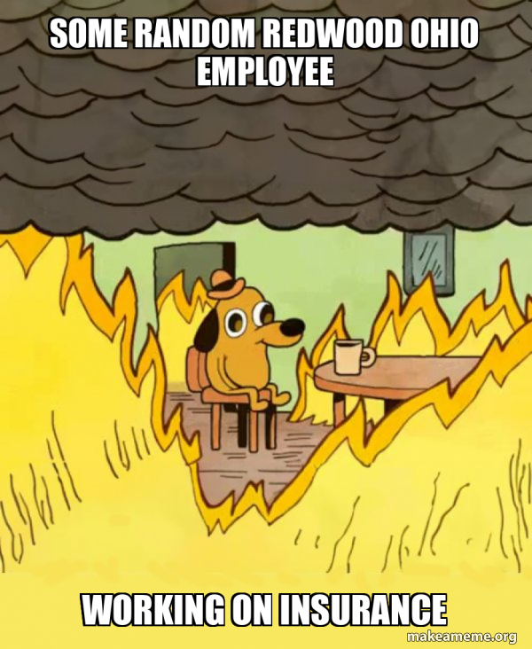 Some random Redwood Ohio Employee working on insurance - This Is Fine ...