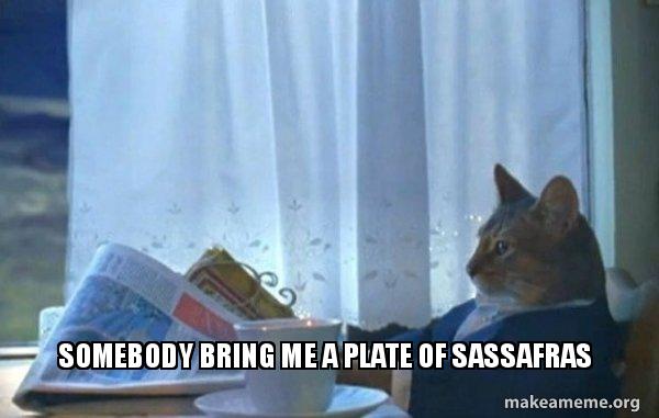 somebody bring me a plate of sassafras - Sophisticated Cat Meme Generator
