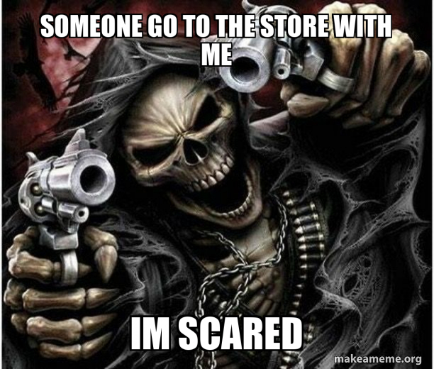SOMEONE GO TO THE STORE WITH ME im scared Meme Generator