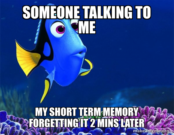 Someone talking to me My short term memory forgetting it 2 mins later ...