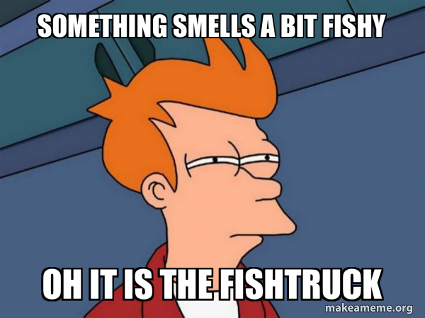 Something smells a bit fishy Oh it is the fishtruck - Futurama Fry Meme ...