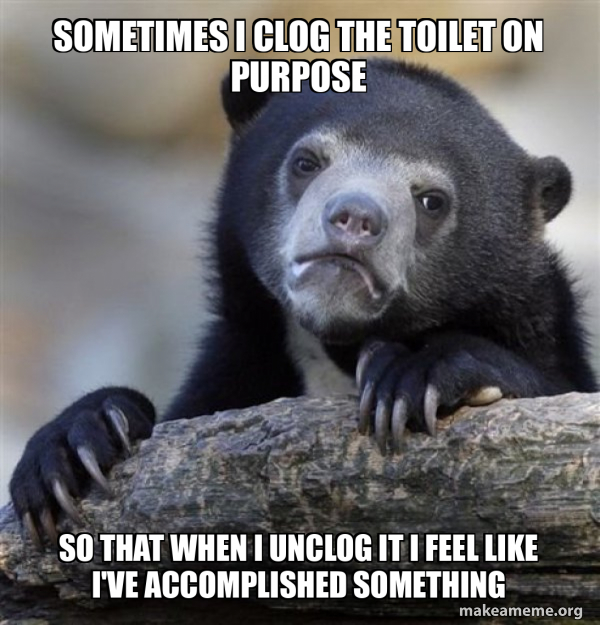 Sometimes I clog the toilet on purpose so that when I unclog it I feel ...