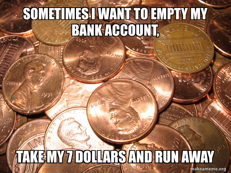 Sometimes I want to empty my bank account, Take my 7 dollars and run ...