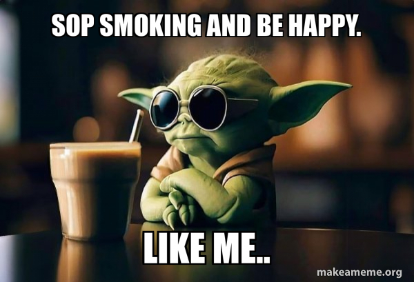 Sop smoking and be happy. Like me.. - Cool Yoda (Sunglasses) Meme Generator
