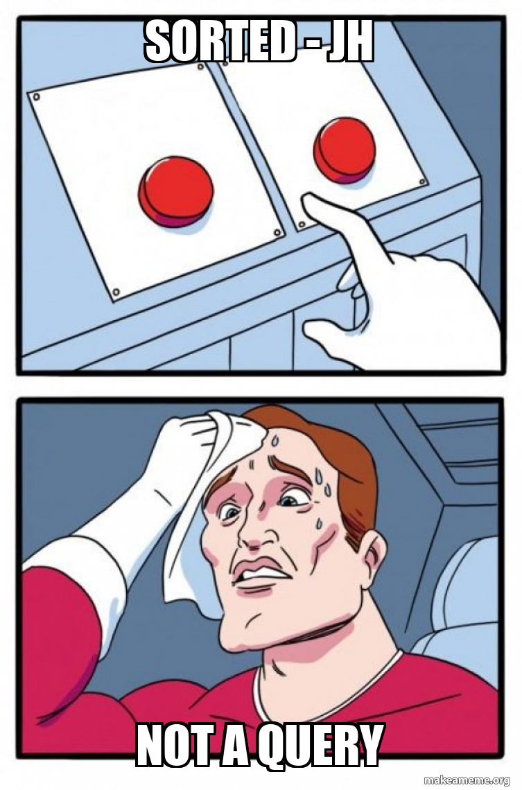 Sorted - jh Not a query - Daily Struggle Meme Generator