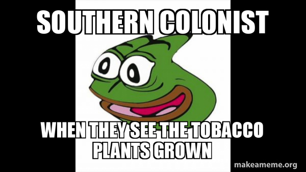 southern colonist when they see the tobacco plants grown - Pepega Meme ...