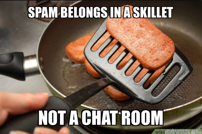 Spam belongs in a skillet Not a chat room Meme Generator