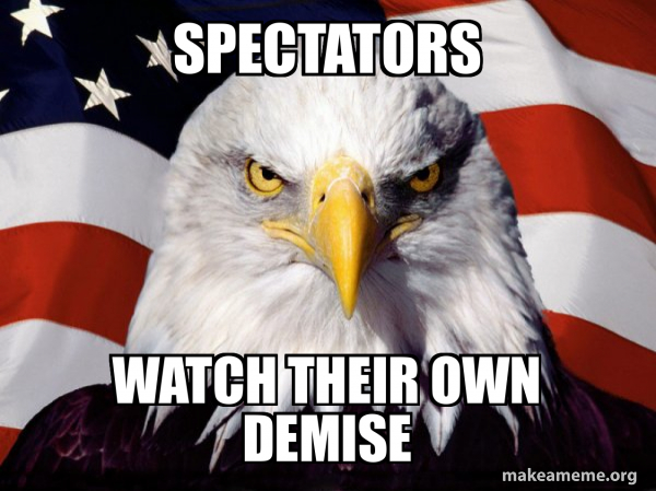 spectators watch their own demise - American Pride Eagle Meme Generator