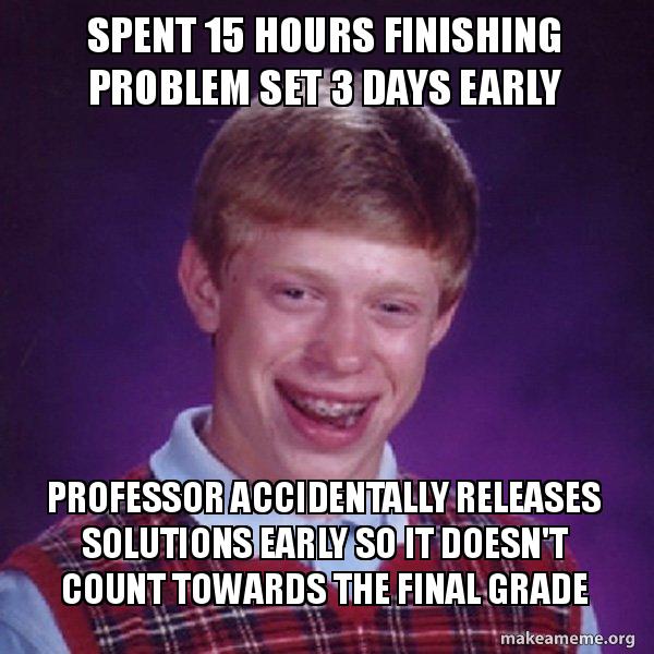 Spent 15 hours finishing problem set 3 days early Professor ...