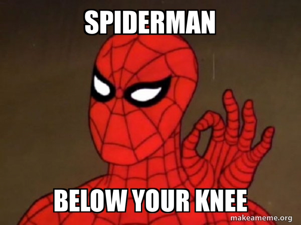 Spiderman Below your knee - Spiderman - Care factor Zero Meme Generator